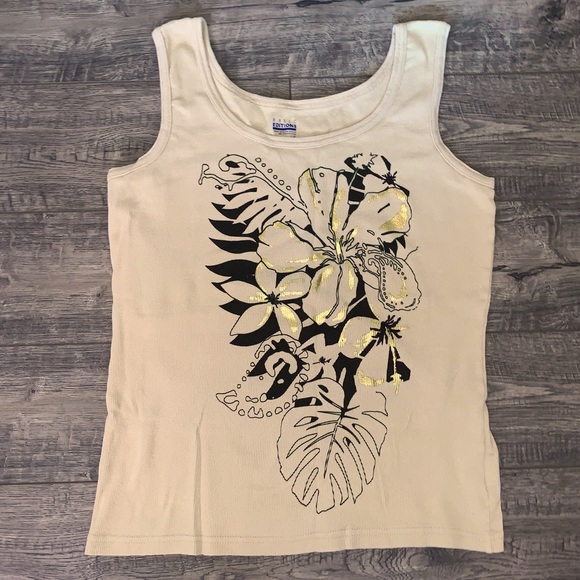 Basic Editions | Tops | Basic Editions Tan Black Gold Tropical ...
